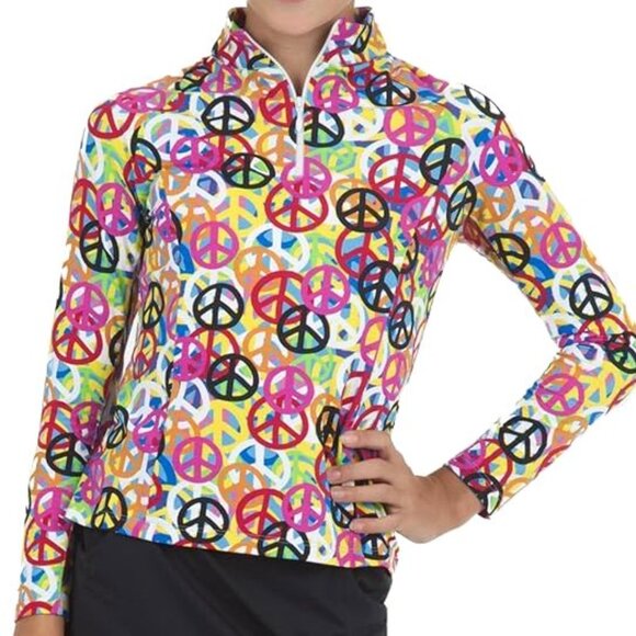 IBKUL | Tops | Ibkul Peace Sign Long Sleeve Zip Mock Neck Lennox Peri ...